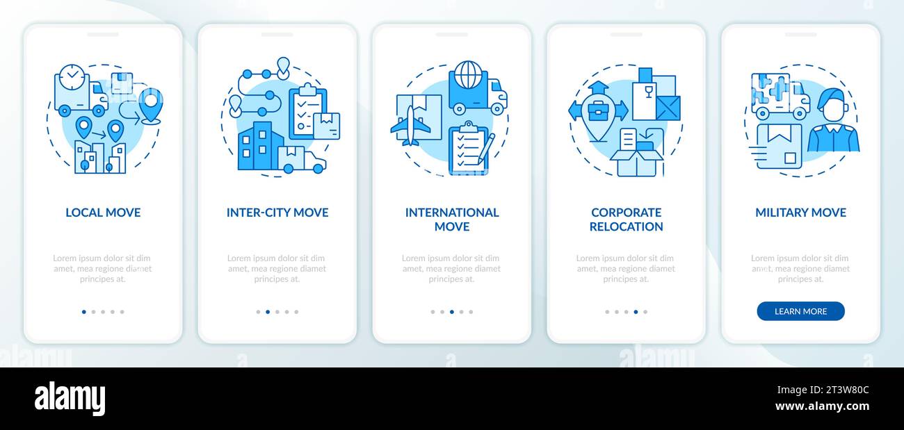 Walkthrough moving service with blue line icons concept Stock Vector ...