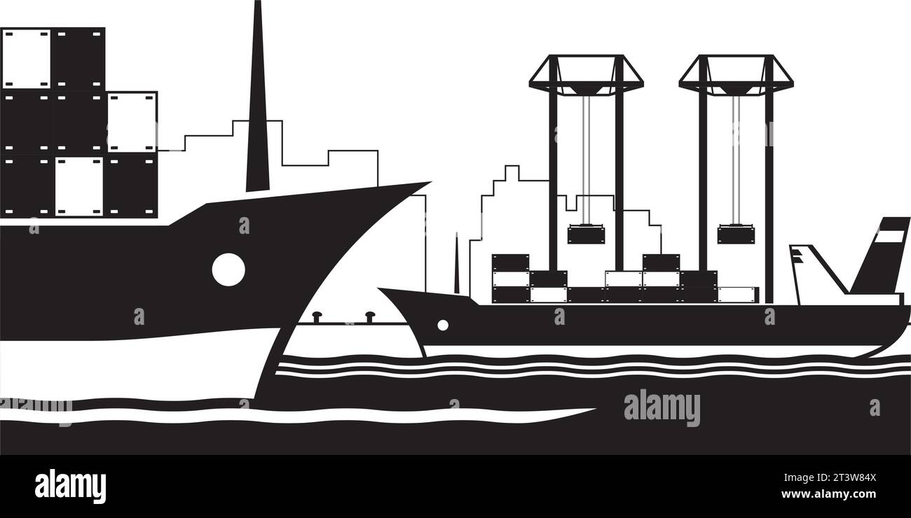 Industrial ships at cargo terminal - vector illustration Stock Vector ...