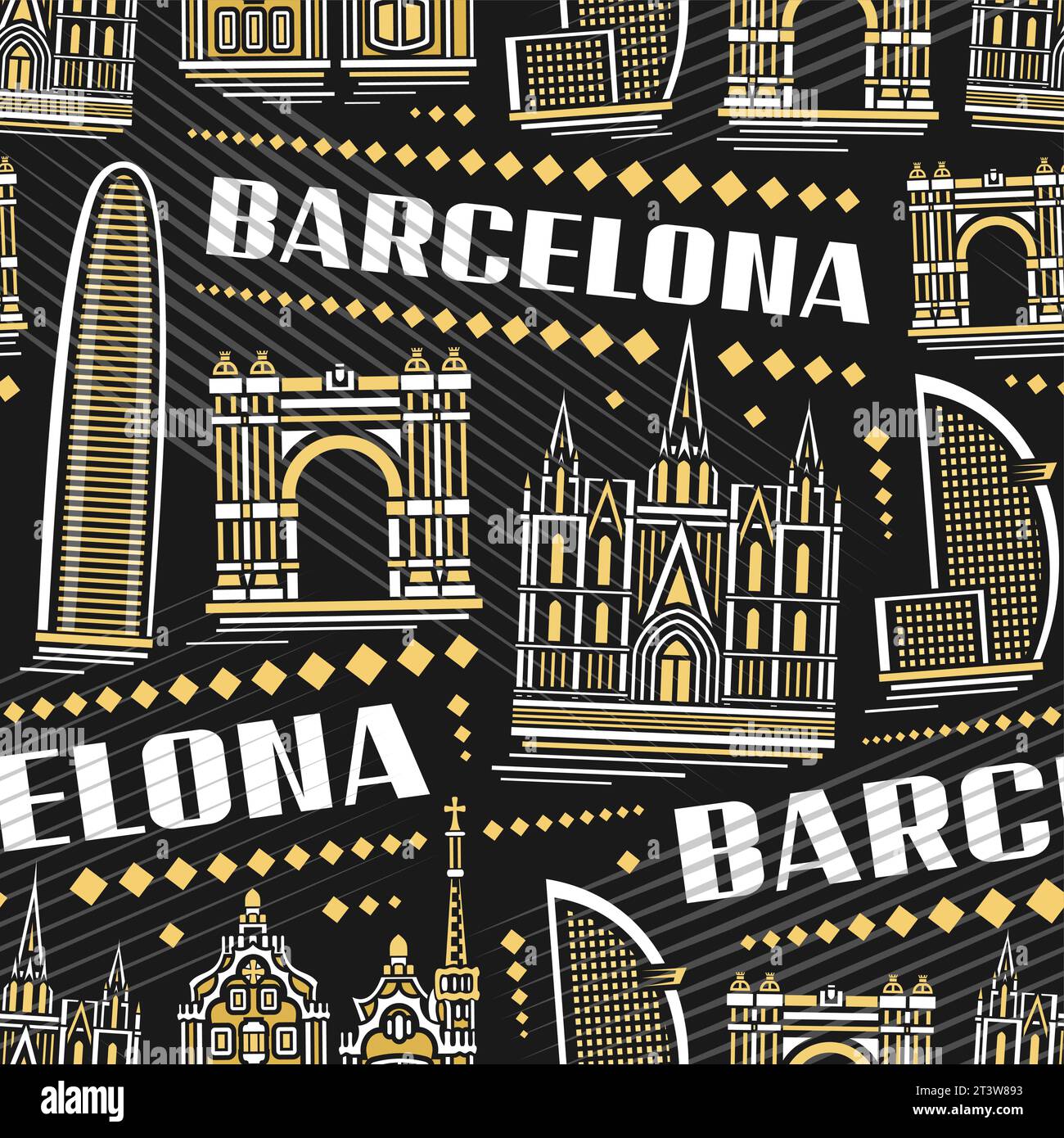 Vector Barcelona Seamless Pattern, square repeating background with ...