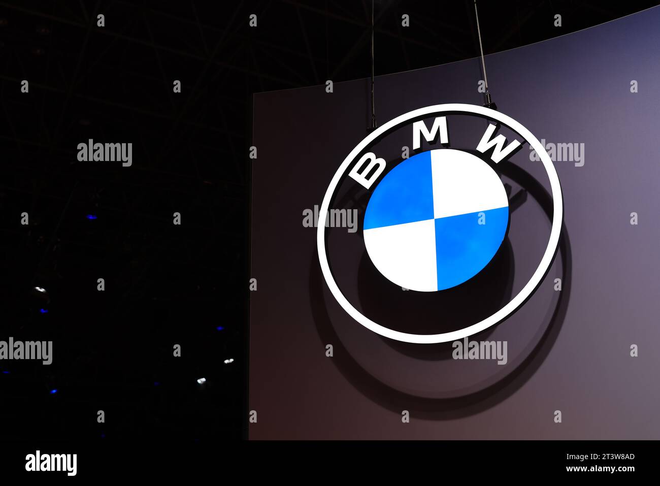 Tokyo, Japan. 25th Oct, 2023. German car maker BMW company logo above their exhibition area at ...