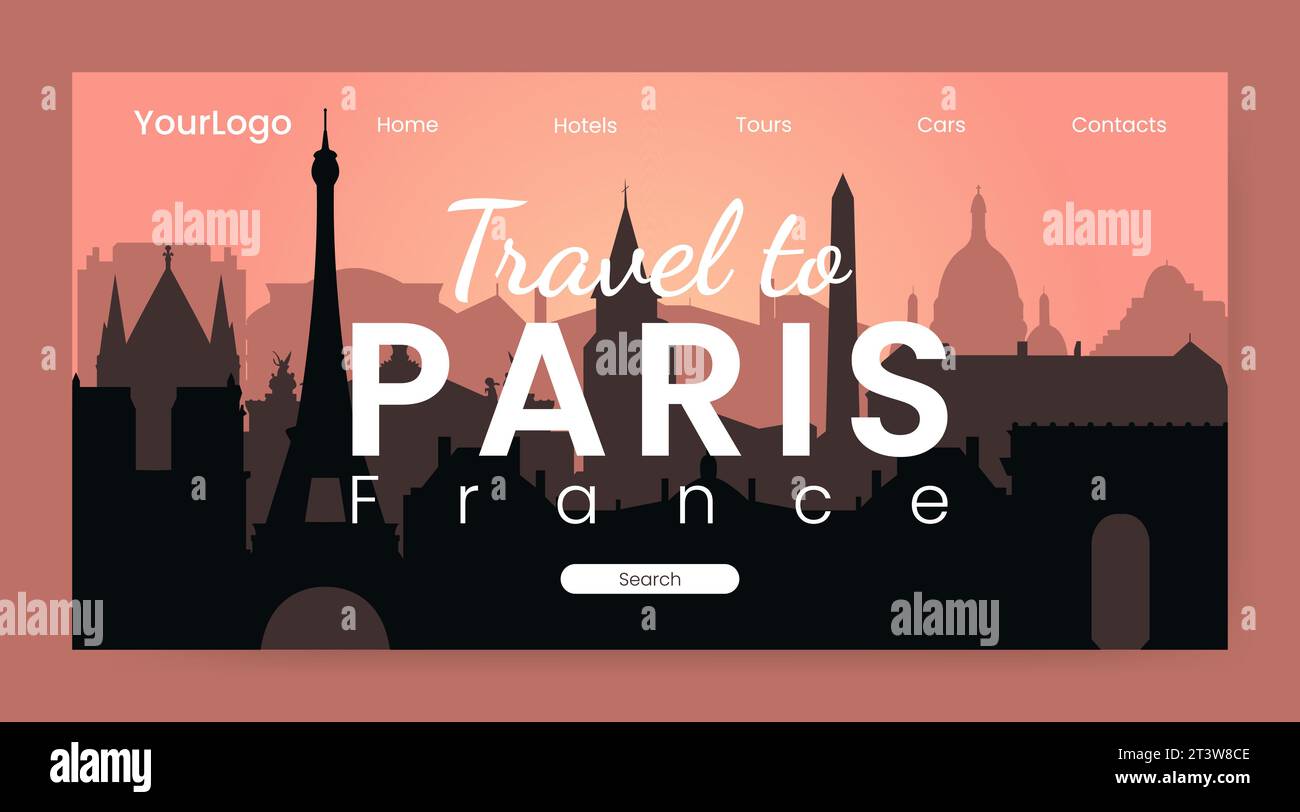 Silhouette of Paris France, landing page, vector illustration Stock ...