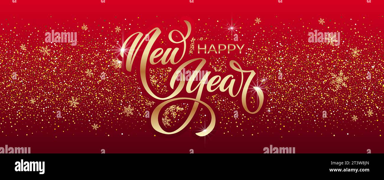 Happy New Year hand lettering calligraphy. Vector holiday illustration ...