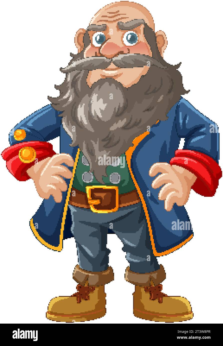A cartoon character of a pirate with a bald head, long beard, and ...