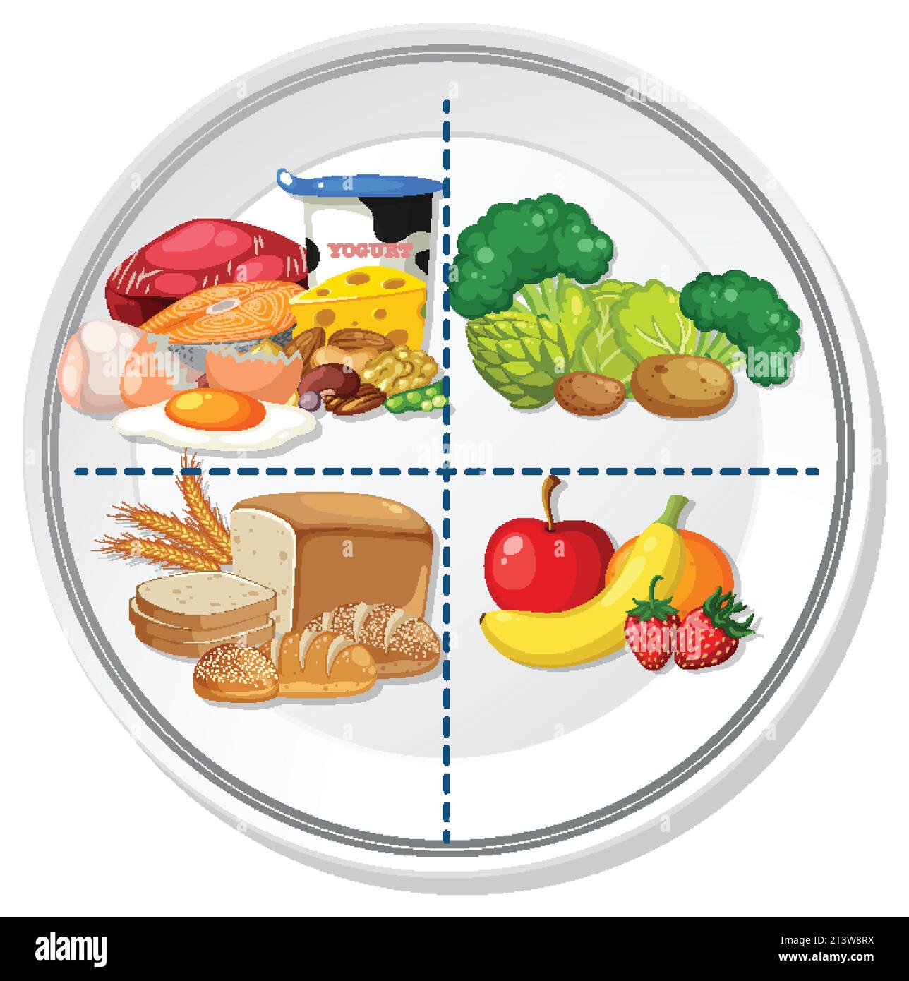 Healthy Eating Plate with Balanced Portions illustration Stock Vector ...