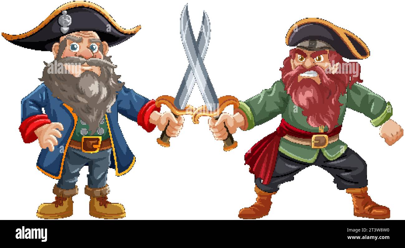 Intense clash between two pirate characters in a thrilling sword fight ...