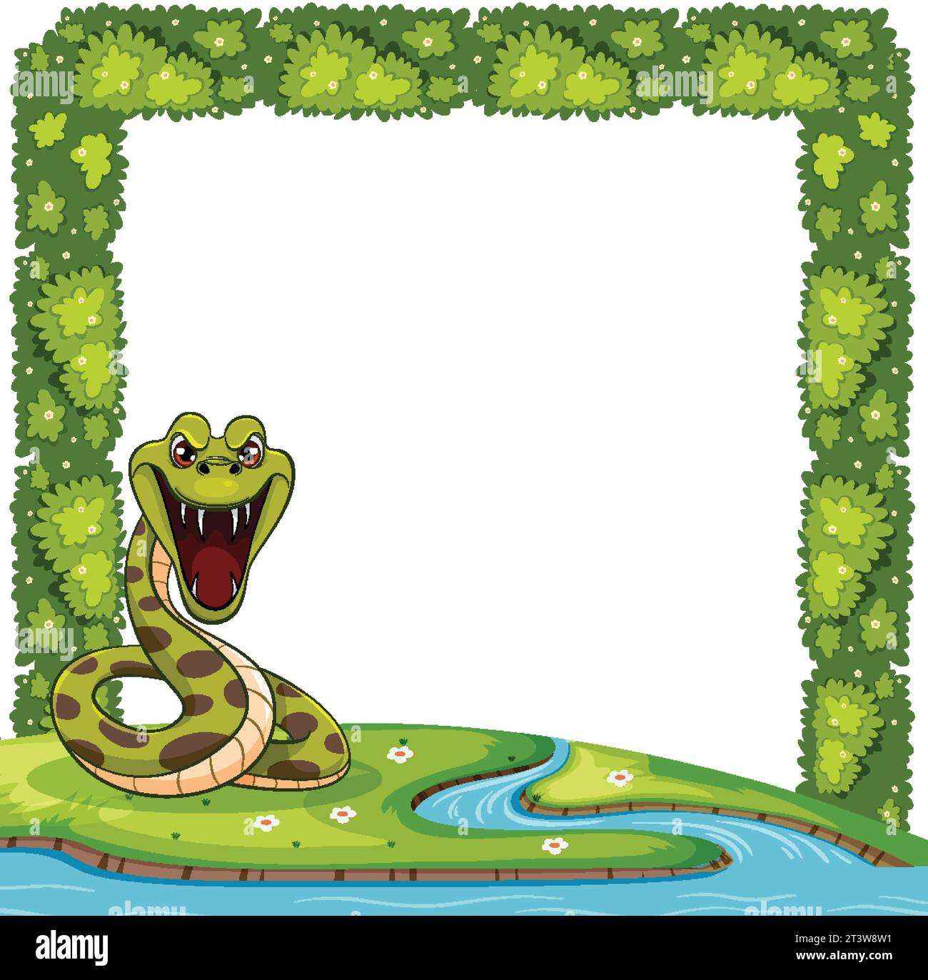 A vector cartoon illustration of a scary snake in a nature-themed ...