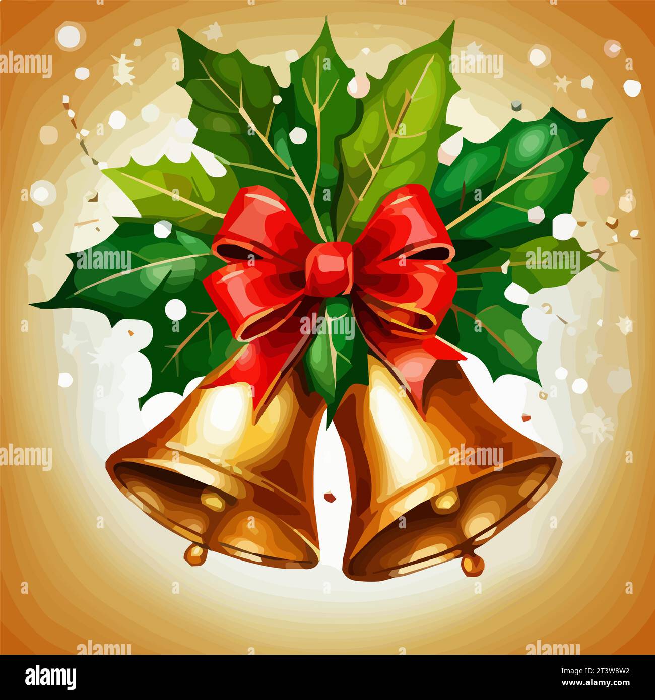 Vector Christmas Background with Two Bells and red bow, vector ...