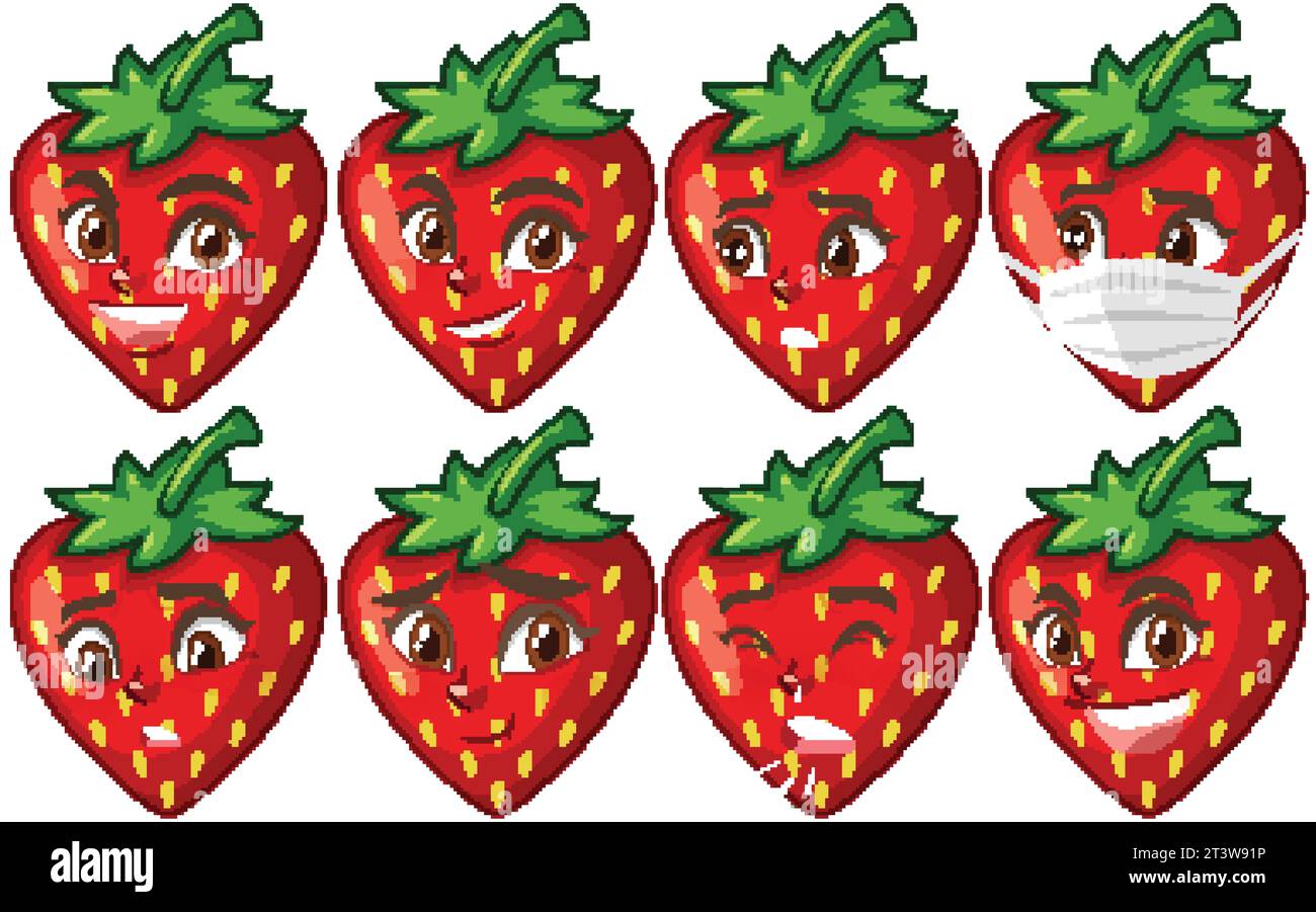 A collection of vibrant and emotive strawberry cartoon characters Stock ...