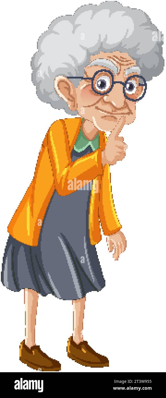 A vector cartoon illustration of an old grandmother standing with a ...