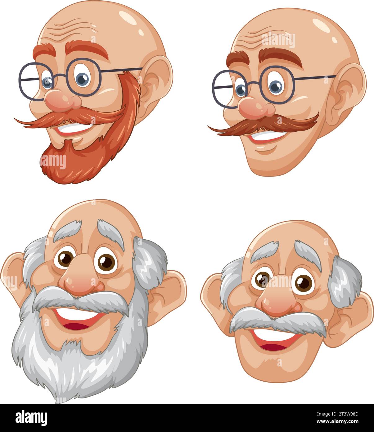 Vector cartoon illustration of a bald man with glasses, moustache, and ...