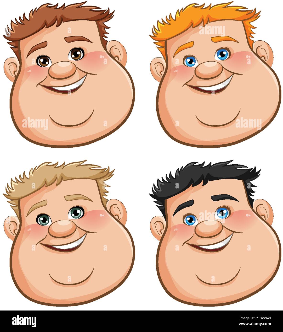 A cartoon illustration of a four chubby young man with a cheerful smile ...