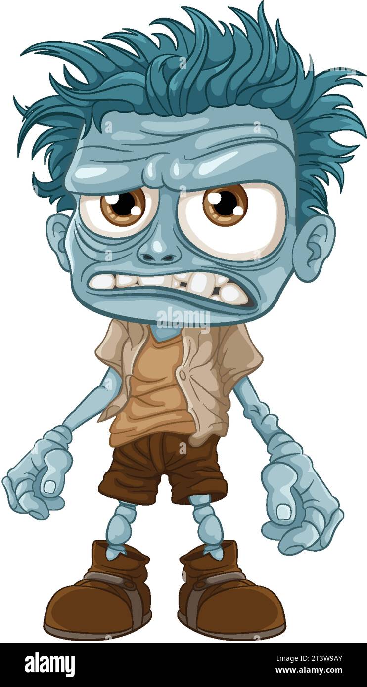 A vector cartoon illustration of an old, grumpy zombie man with blue ...