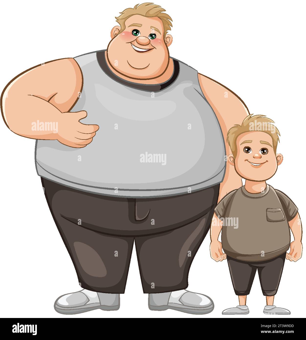 A vector cartoon illustration of a fat father and his chubby son ...