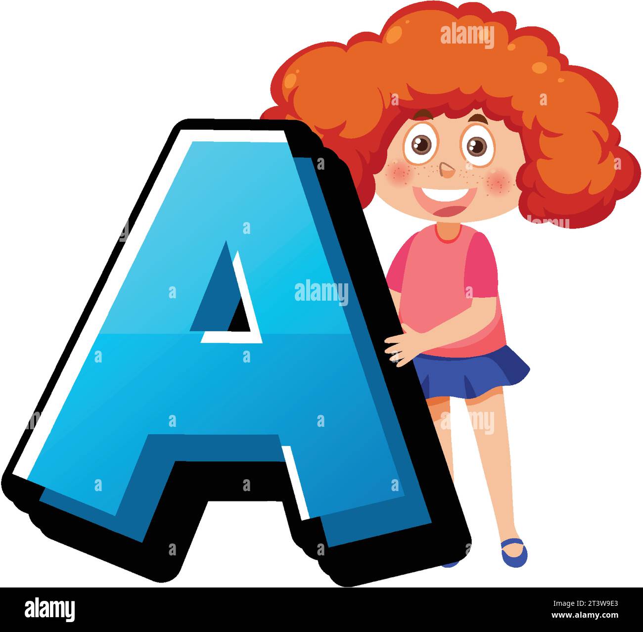 Vector cartoon illustration of English alphabet with boy and girl ...