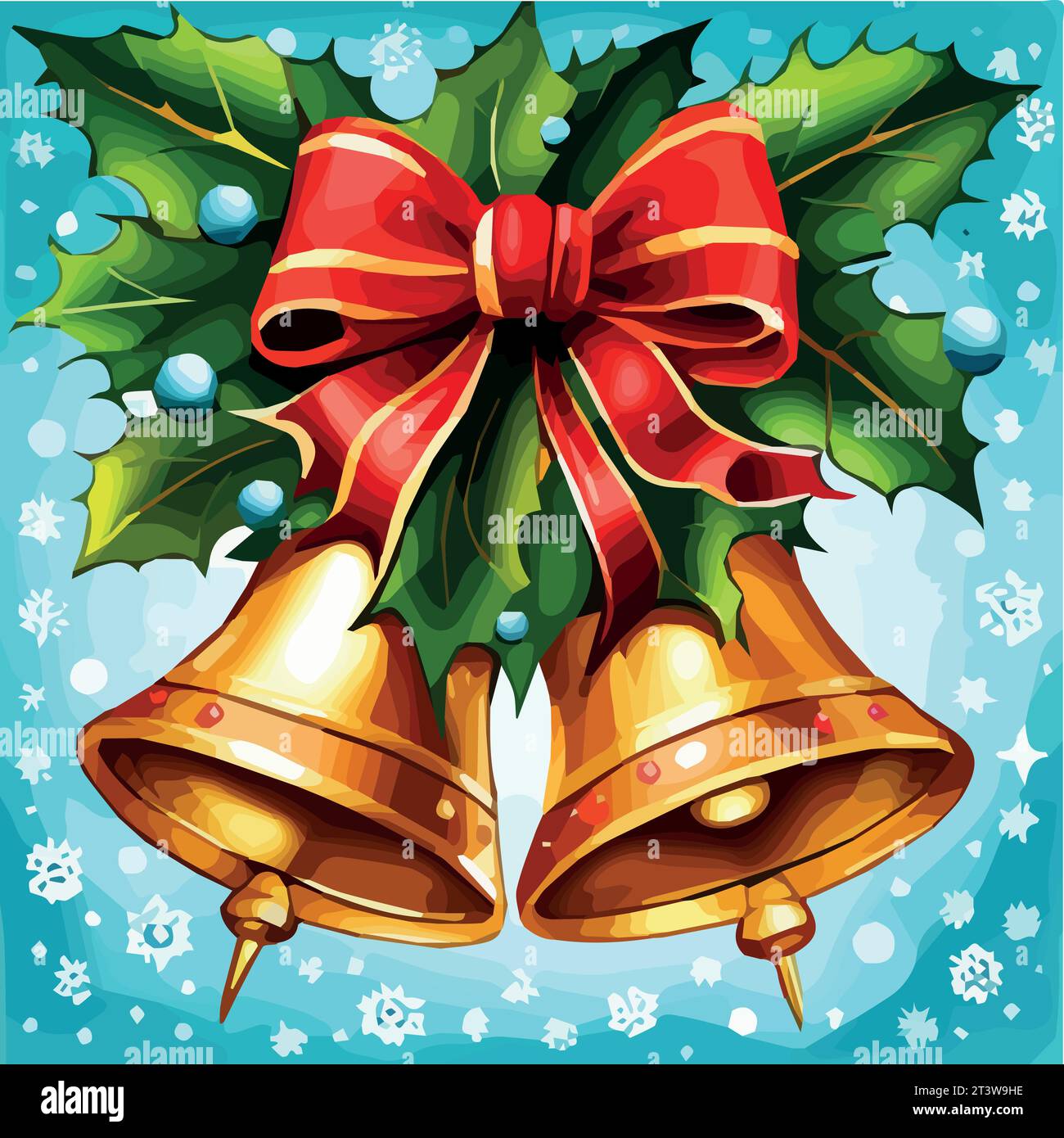 Christmas arrangement of spruce green twigs, golden bells with red ...