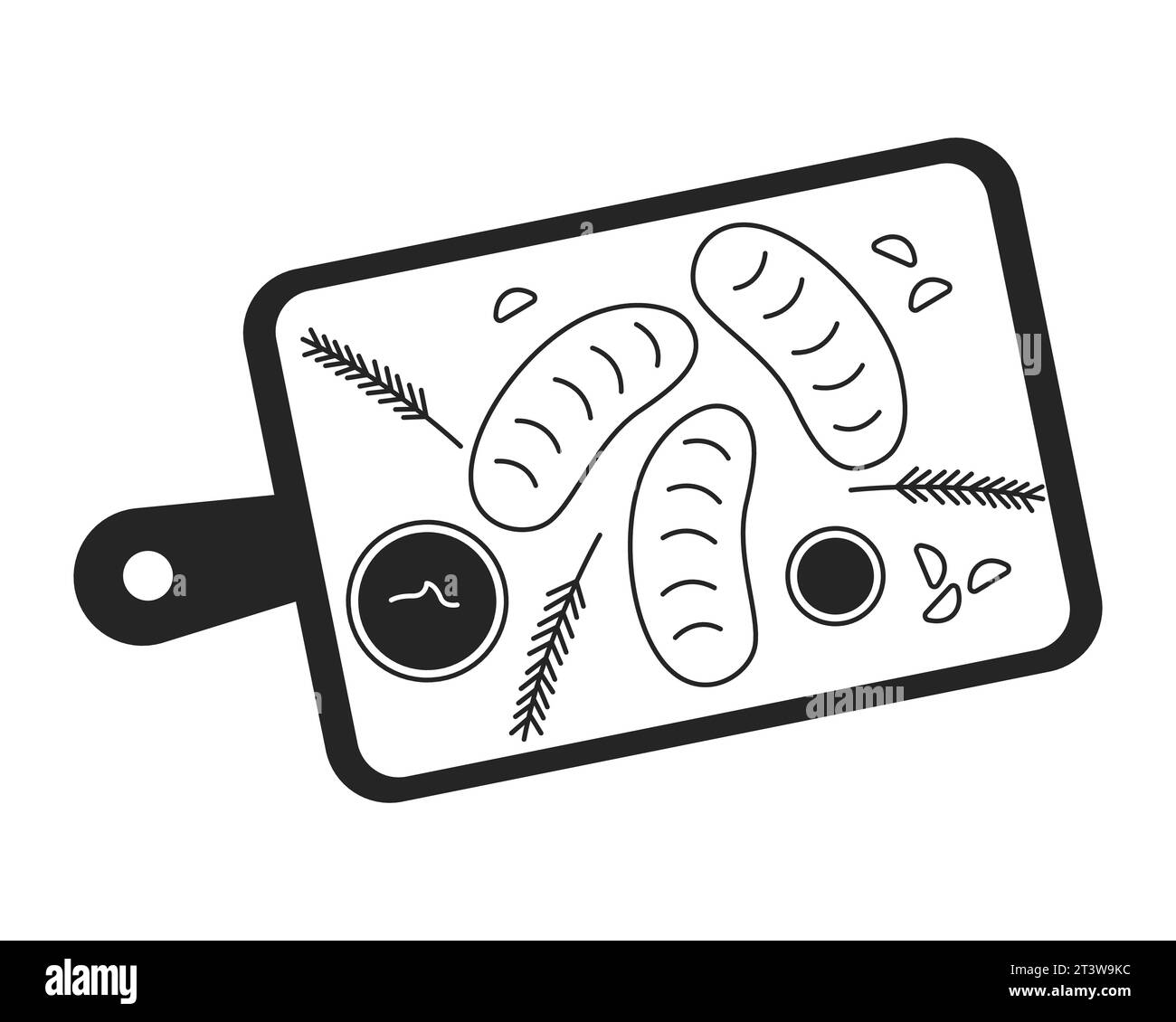 Serving board with snacks black and white 2D line cartoon object Stock ...