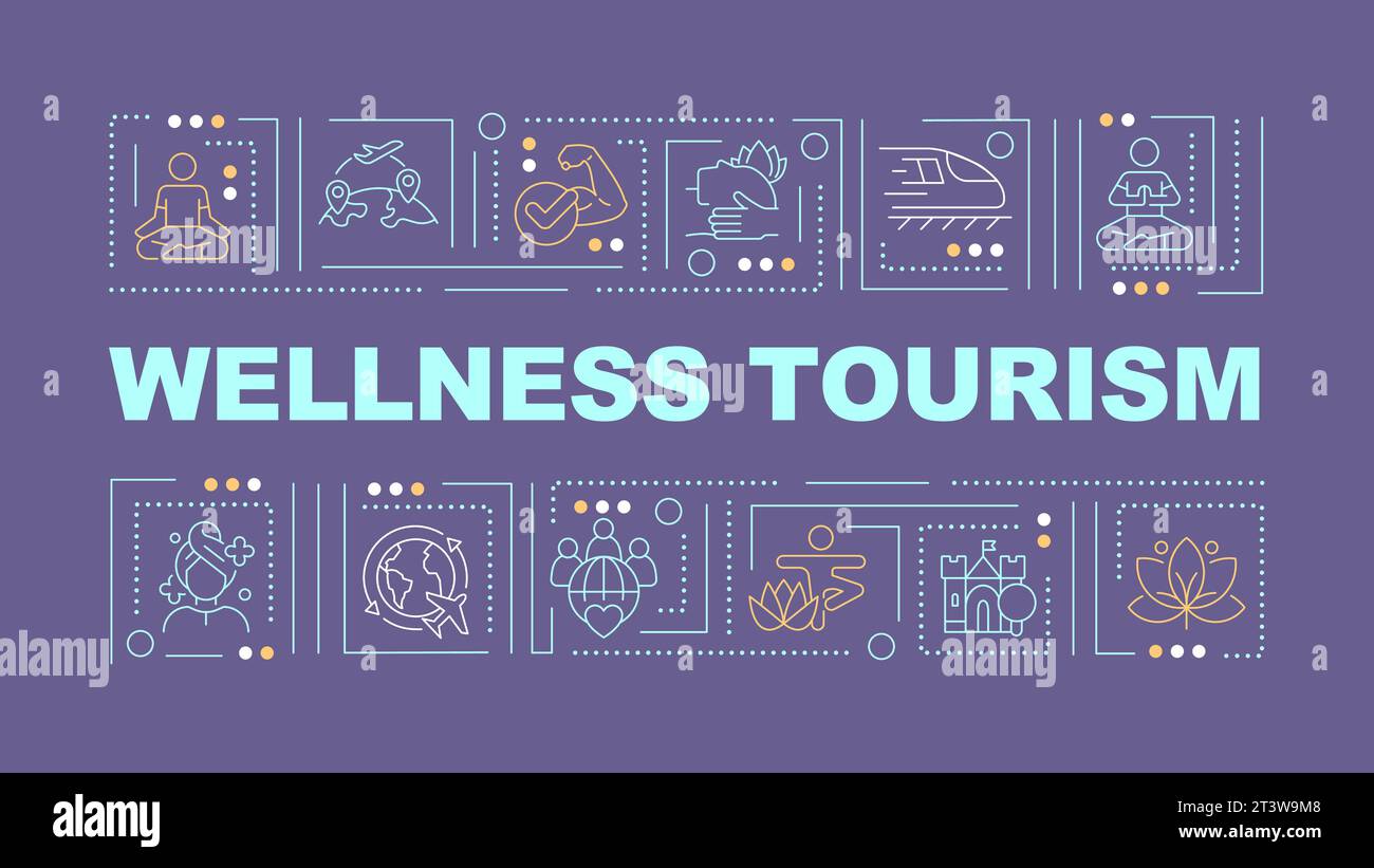 Wellness tourism text with simple thin linear icons Stock Vector Image ...