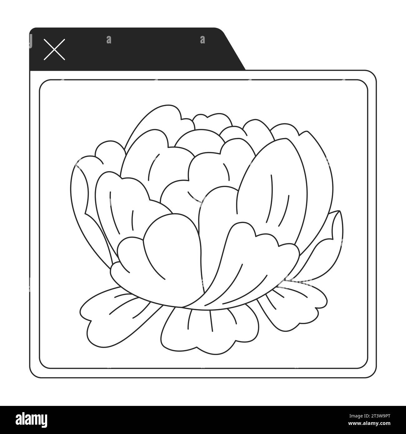 Application window blooming peony black and white 2D line cartoon ...