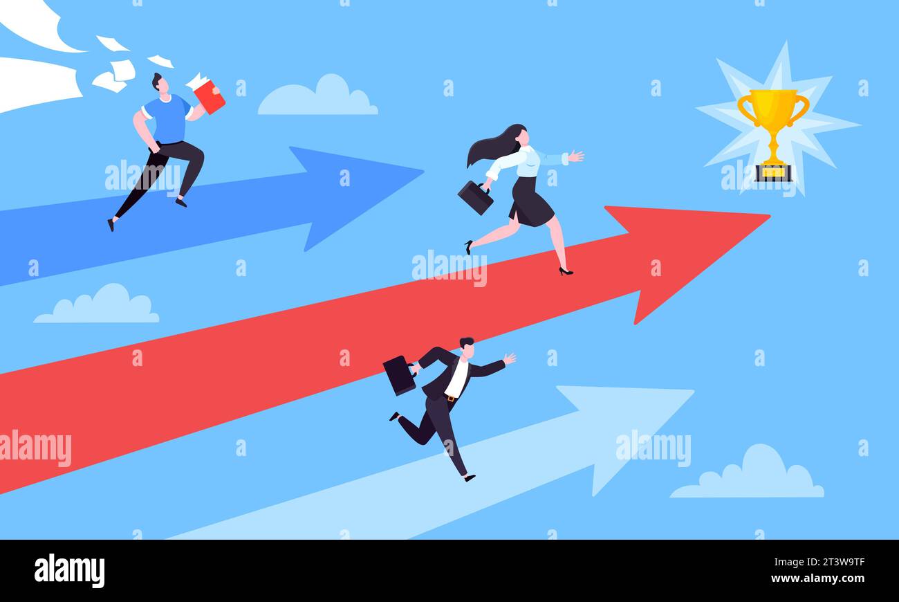 Business career competition with man and woman business persons running ...