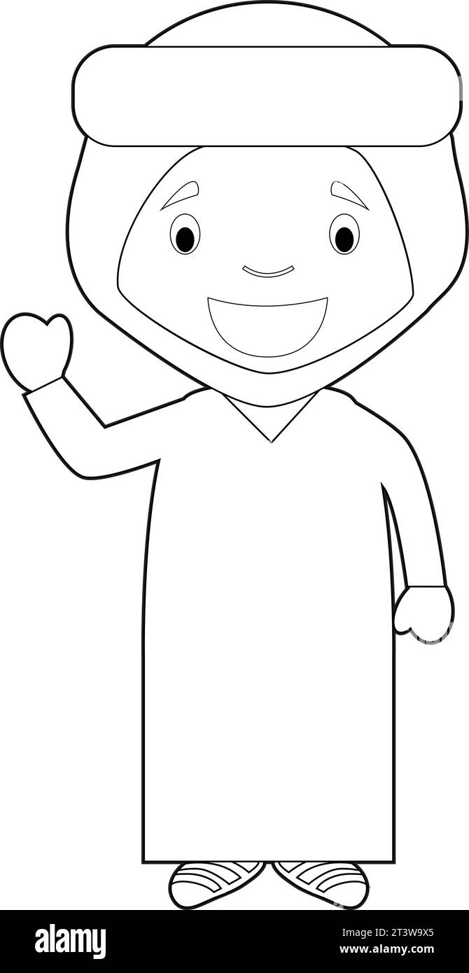 Easy coloring cartoon character from Algeria dressed in the traditional ...
