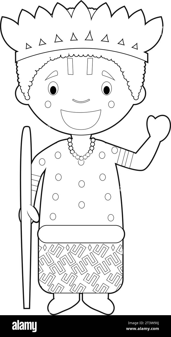 Easy coloring cartoon character from Congo dressed in the traditional ...