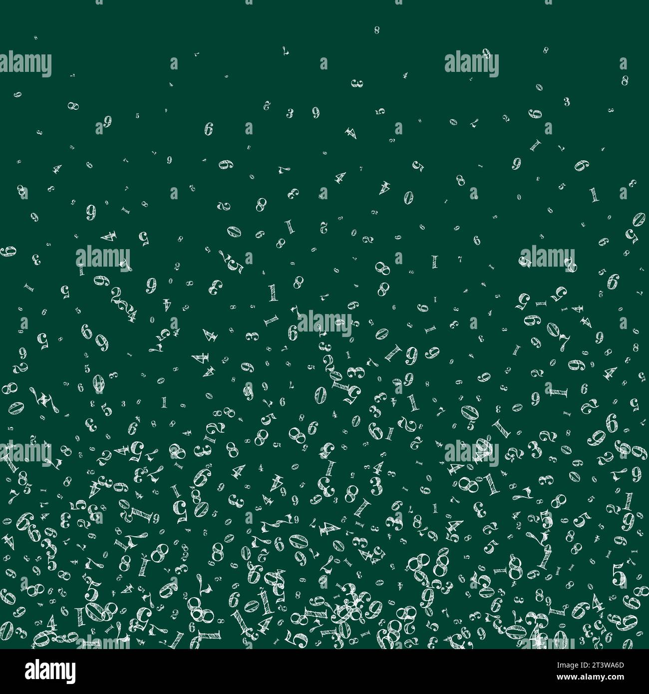 Scattered numbers. White chalk digits flying chaotic. Back to school ...