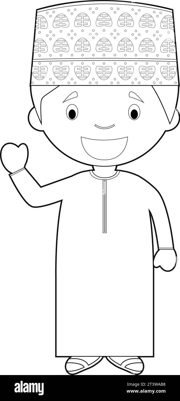Easy coloring cartoon character from Oman dressed in the traditional ...