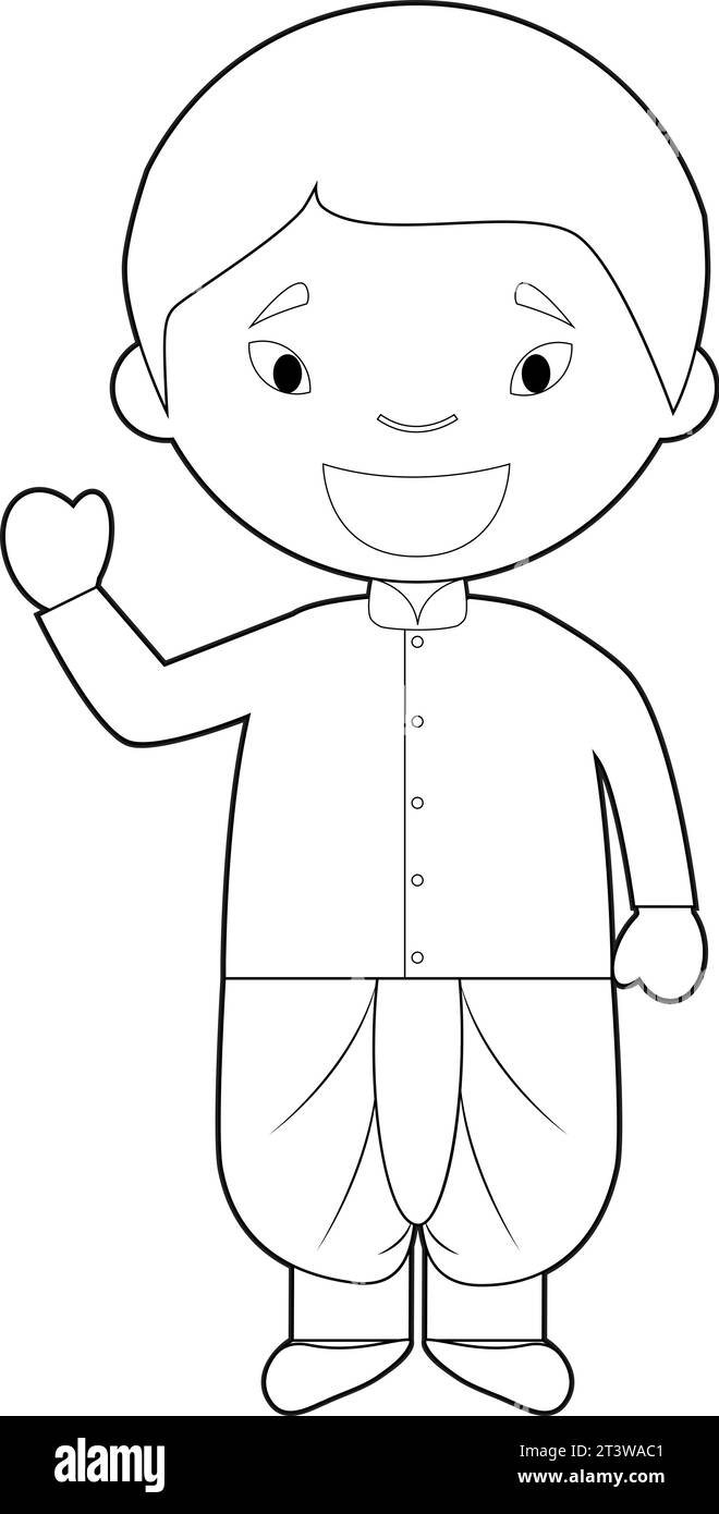 Easy coloring cartoon character from Thailand dressed in the ...