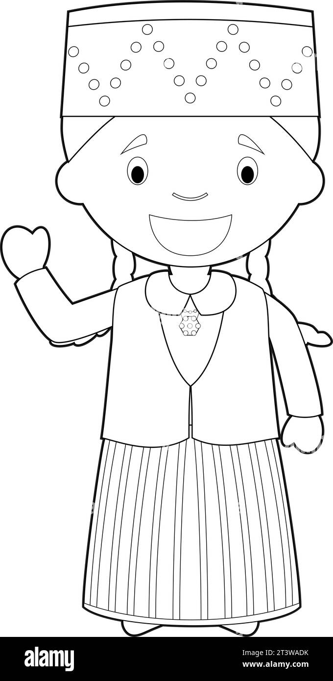Easy coloring cartoon character from Estonia dressed in the traditional ...