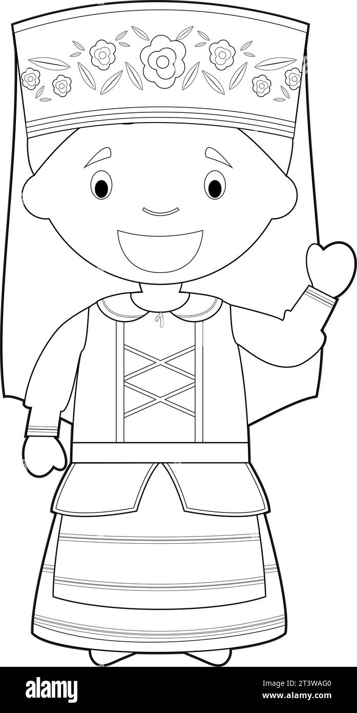 Easy coloring cartoon character from Belarus dressed in the traditional ...