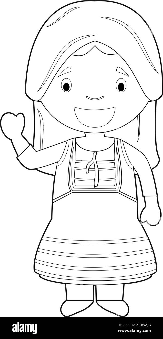 Easy coloring cartoon character from Cyprus dressed in the traditional ...