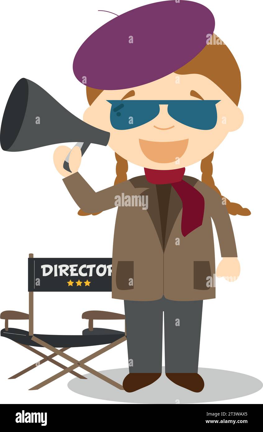 Cute cartoon vector illustration of a filmmaker. Women Professions ...