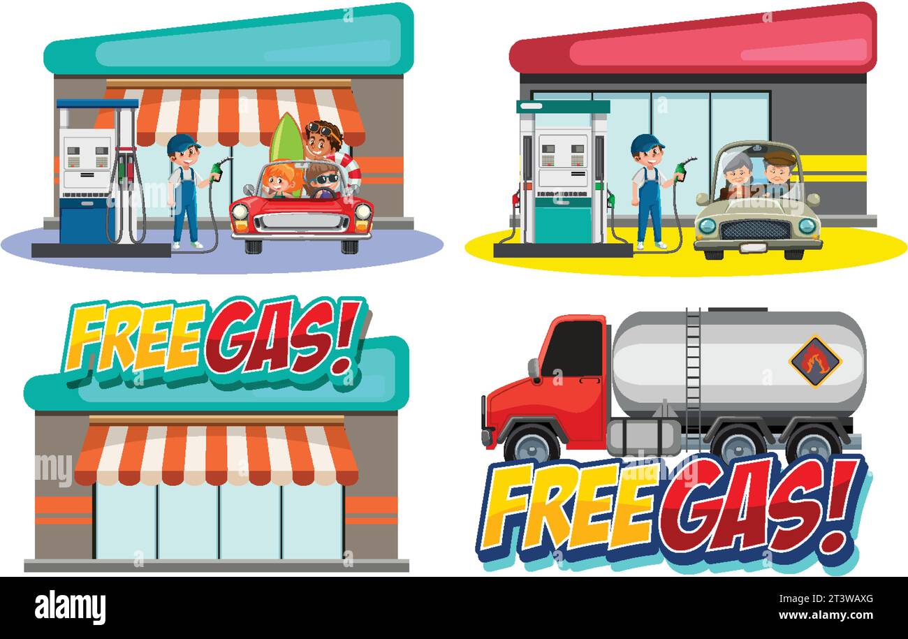 Vibrant vector illustration of a gas station banner Stock Vector Image ...
