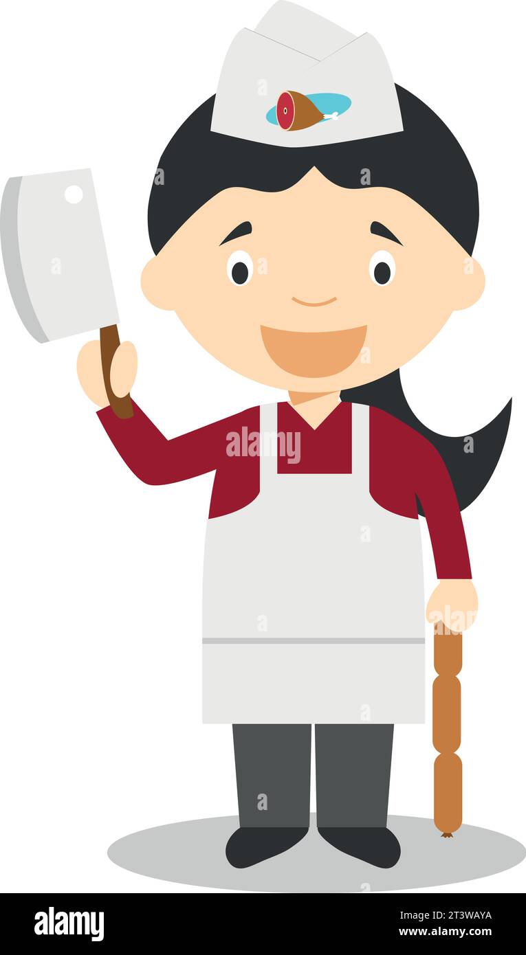 Cute cartoon vector illustration of a butcher. Women Professions Series ...