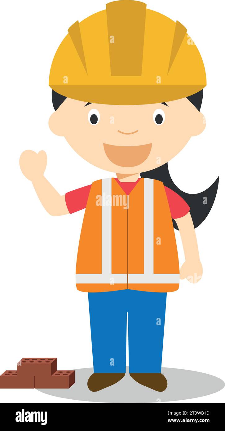 Cute cartoon vector illustration of a builder. Women Professions Series ...