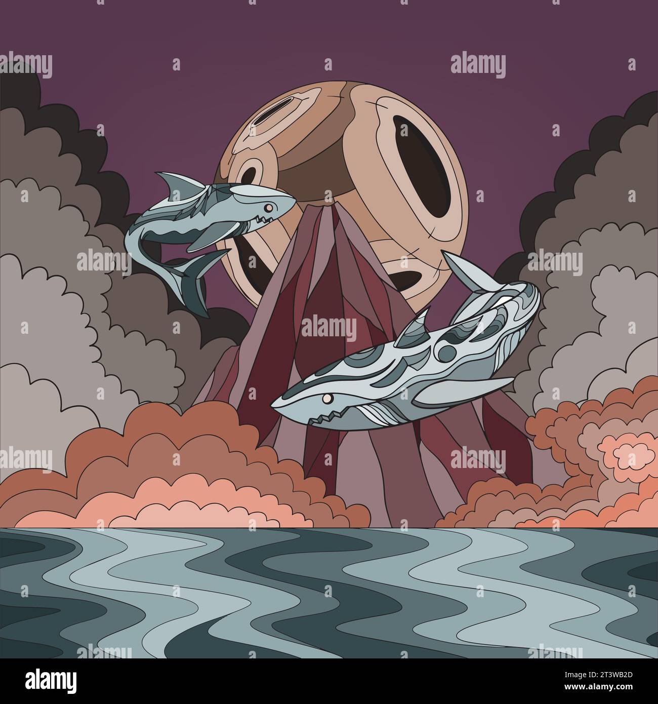 Sharks flying in the sky around the mountain Stock Vector Image & Art ...