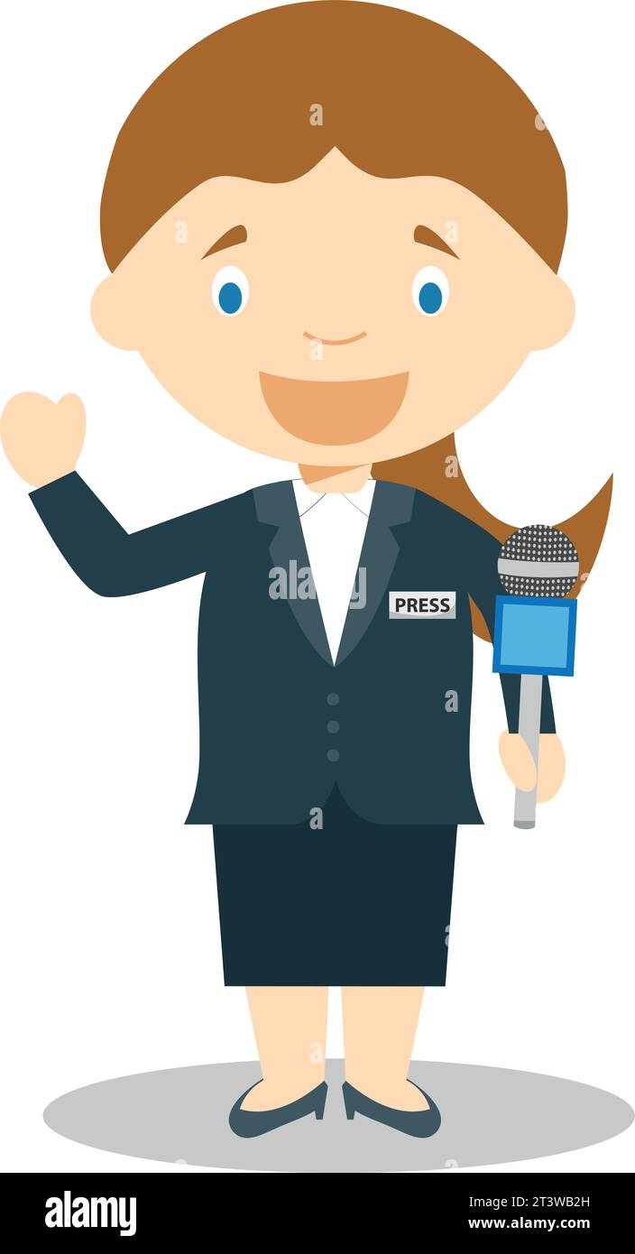 Cute cartoon vector illustration of a journalist. Women Professions ...