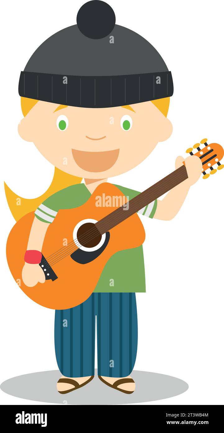 Cute cartoon vector illustration of a musician. Women Professions ...