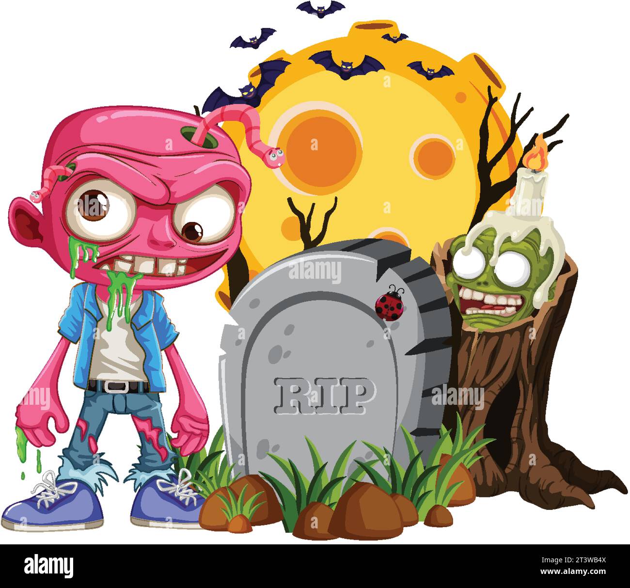 A cartoon illustration of a furious zombie by a tombstone Stock Vector ...