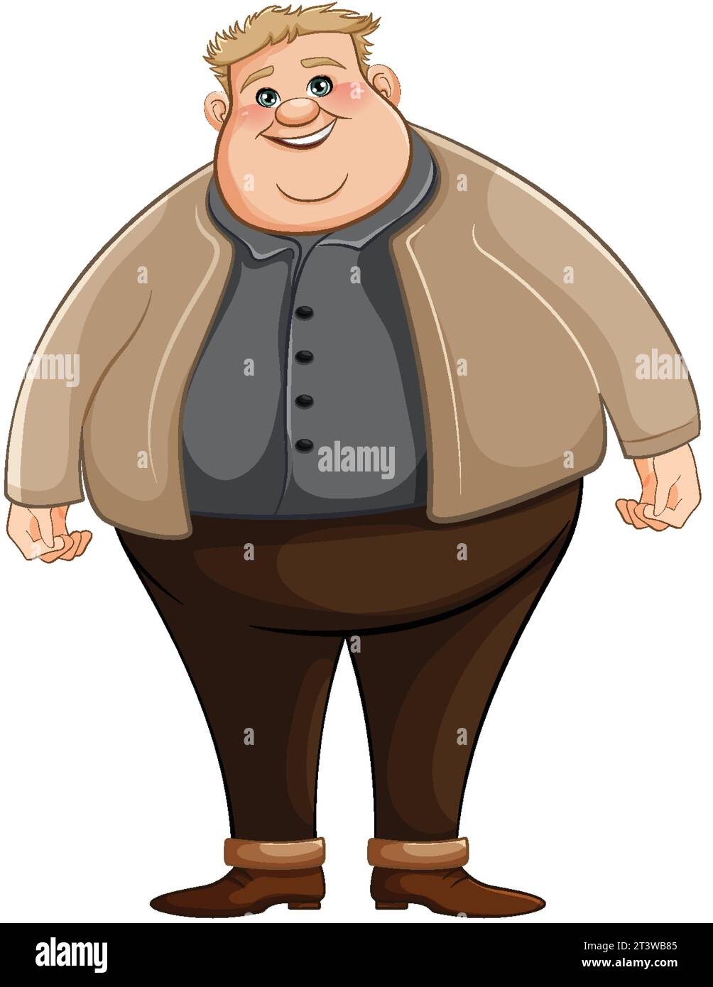 A vector cartoon illustration of a smiling overweight young man ...