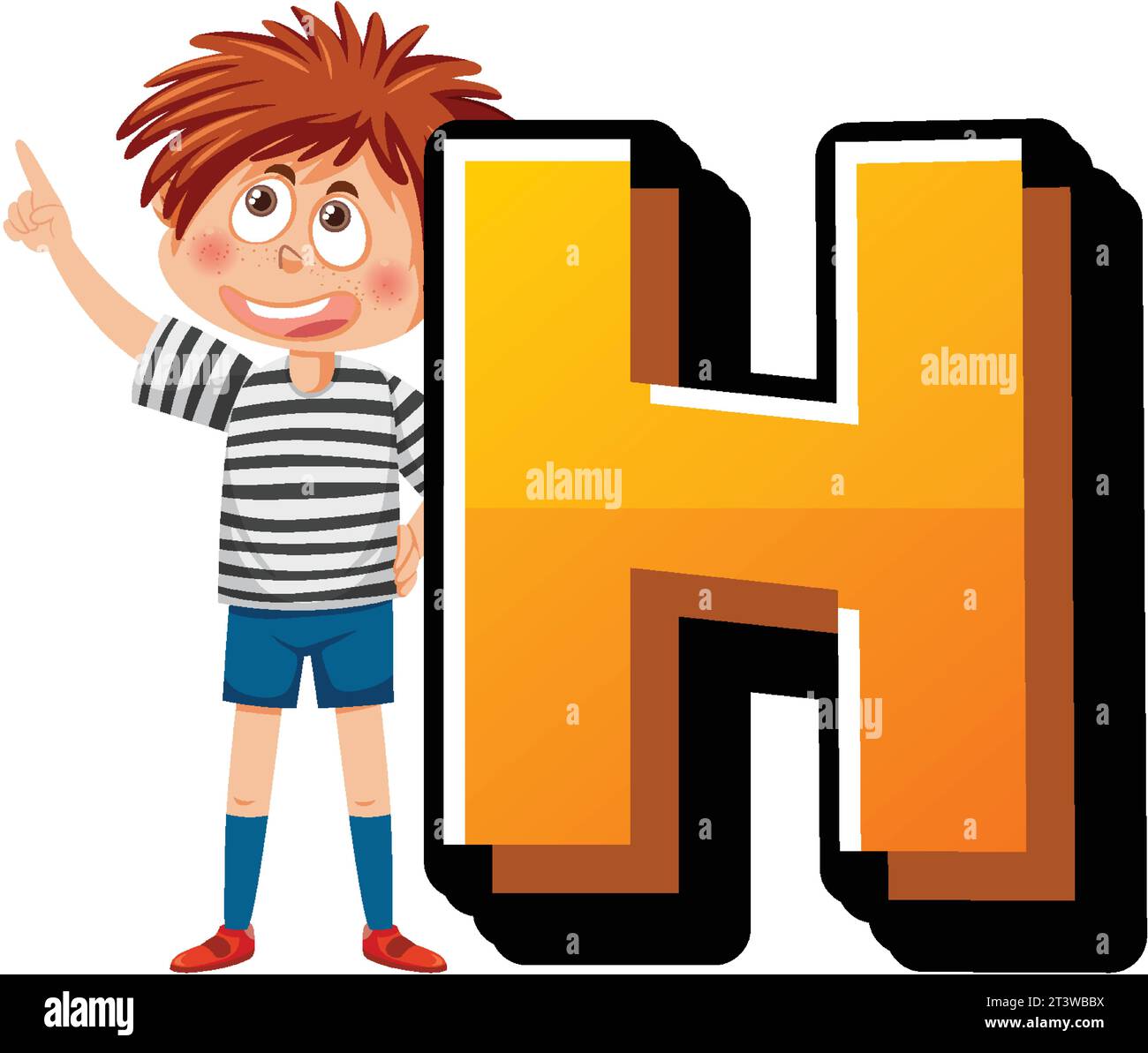 Vector illustration of boy and girl characters with English letter H ...