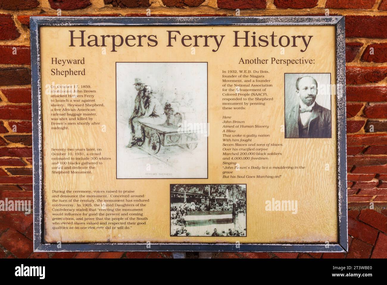 Interpretive plaque and sign at Harpers Ferry National Historic Park ...