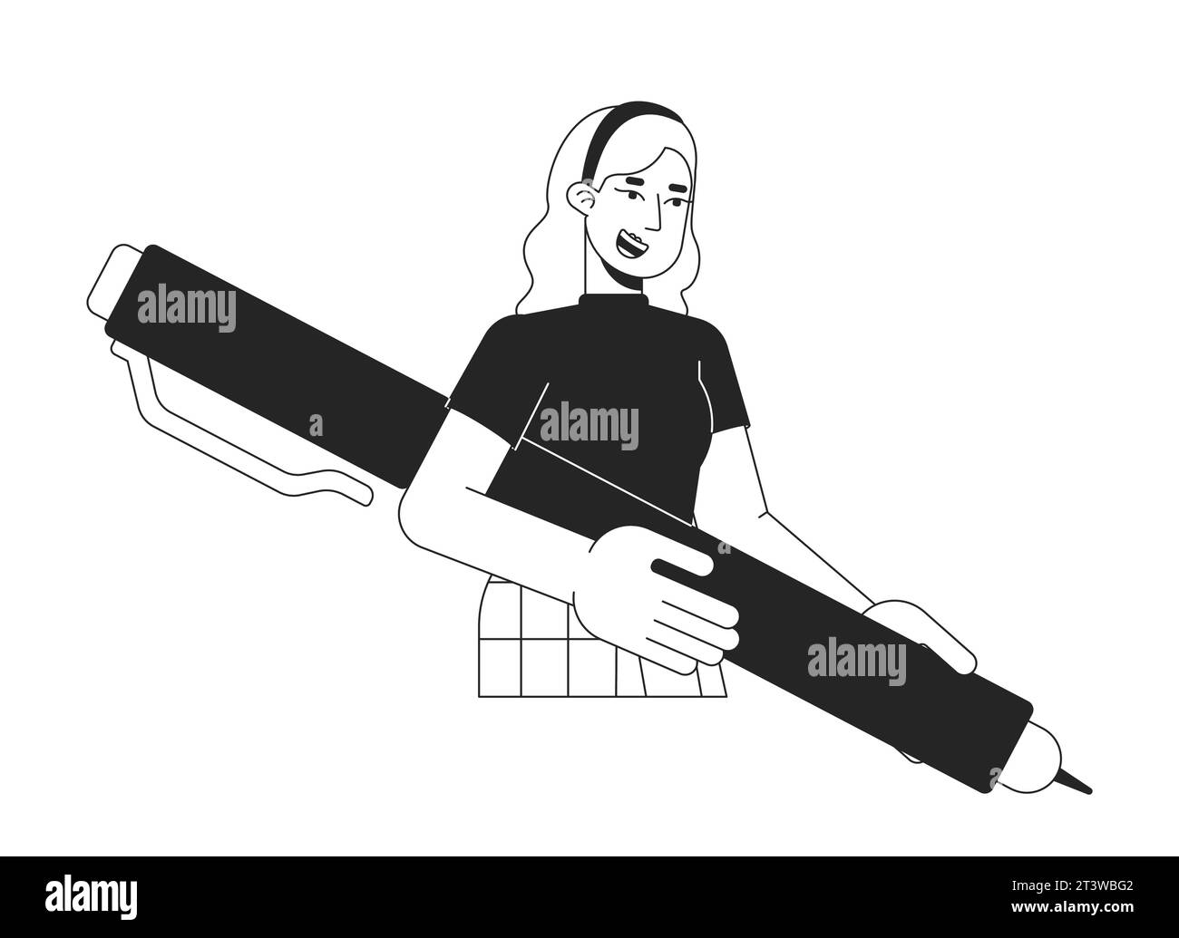 Caucasian Young Adult Woman Writer Black And White 2d Line Cartoon Character Stock Vector Image