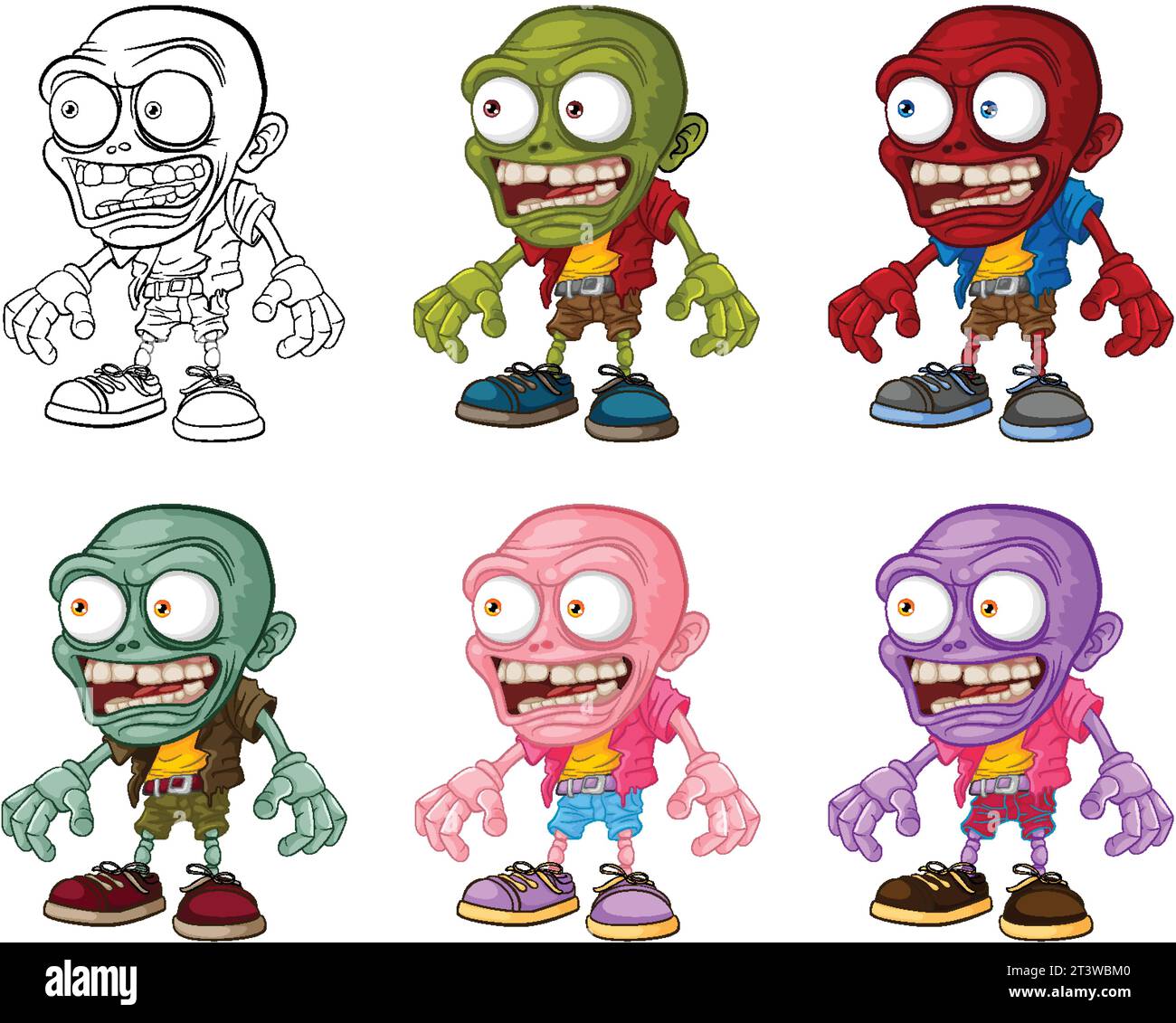 A collection of vector cartoon illustrations featuring zombie ...