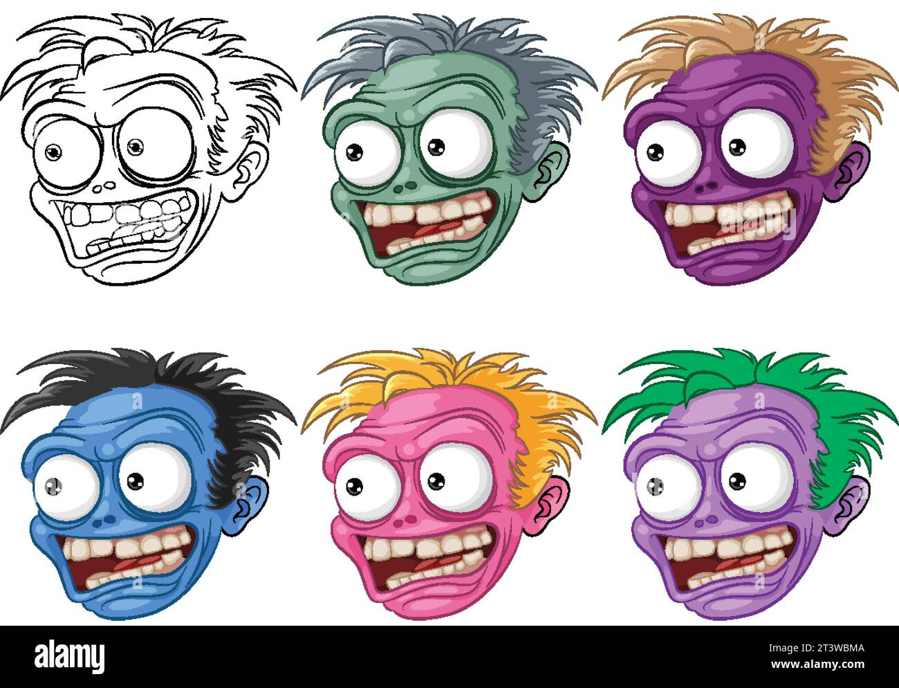 A collection of vector cartoon zombie illustrations and outlines Stock ...