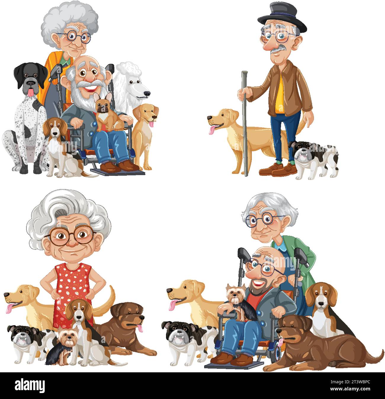 Lively cartoon characters and their adorable pet dogs enjoying ...