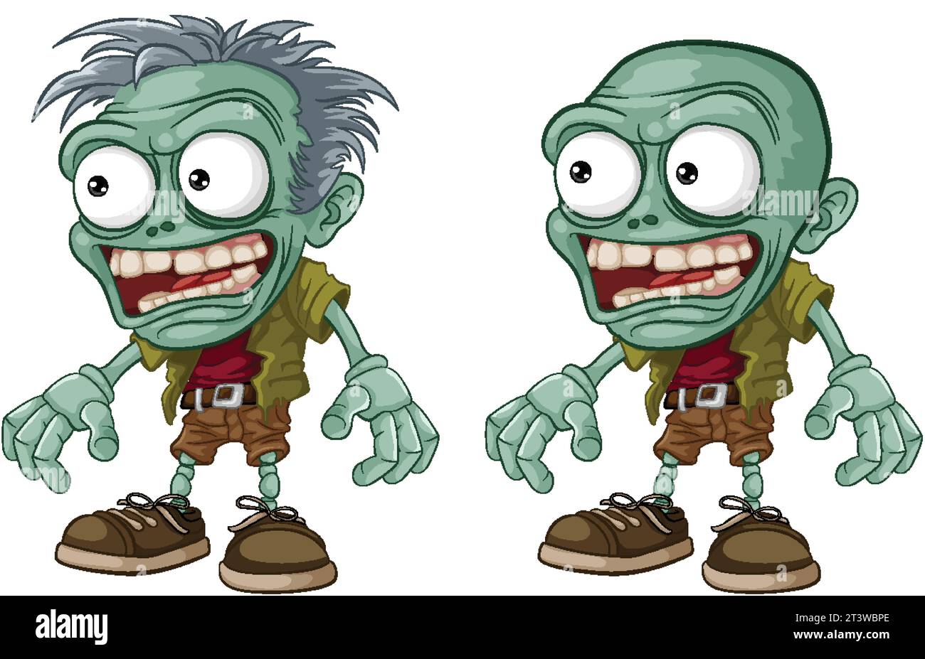 A vibrant and lively green zombie cartoon character depicted in a ...