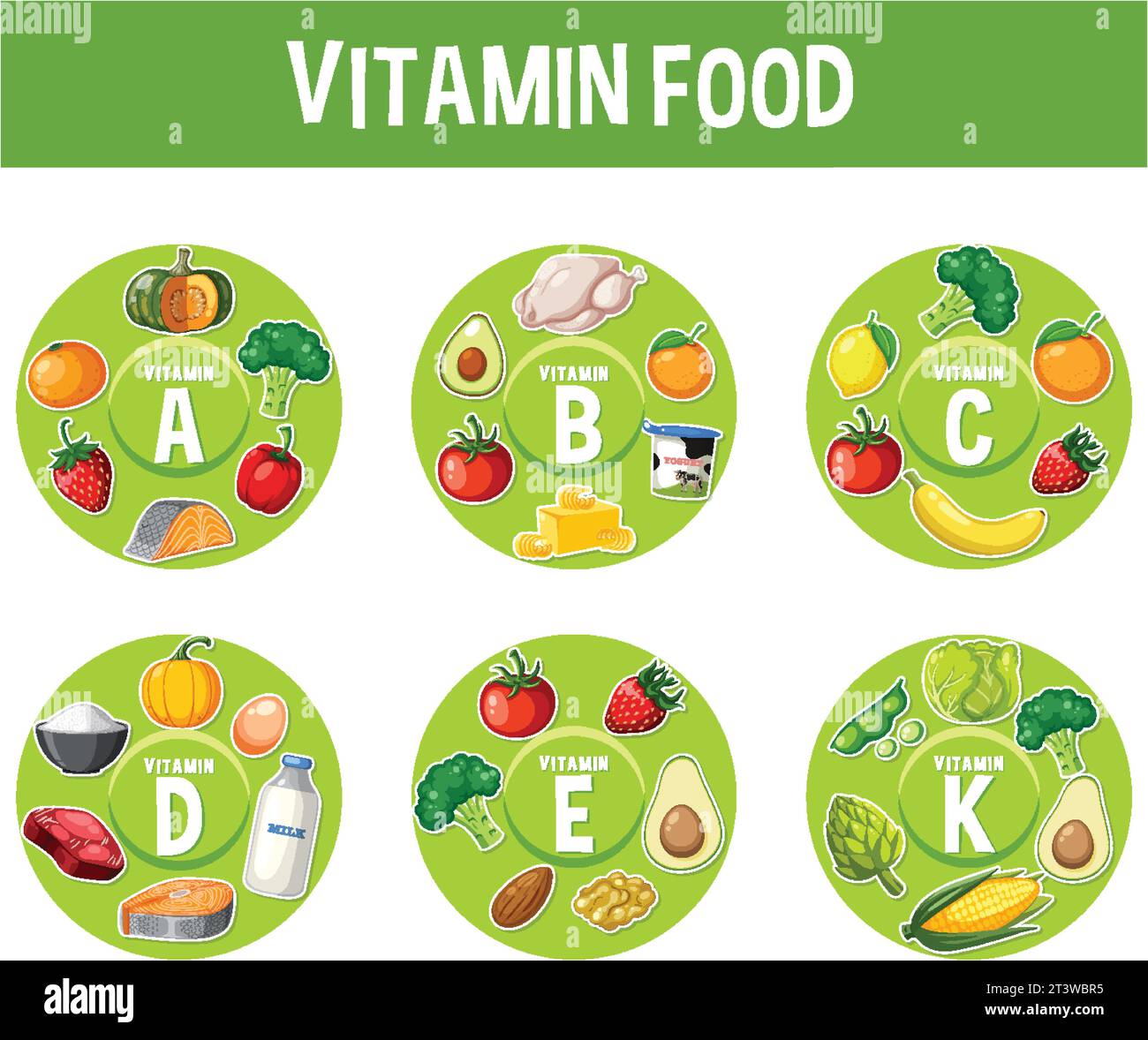 An informative cartoon illustration showcasing various food types ...