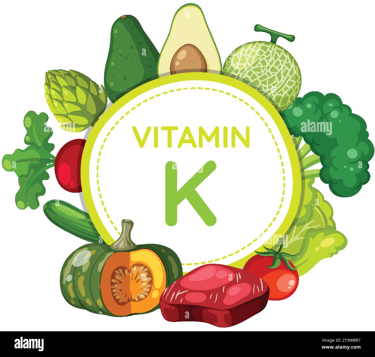 Colorful vector illustration showcasing vitamin K-rich foods and fruits ...