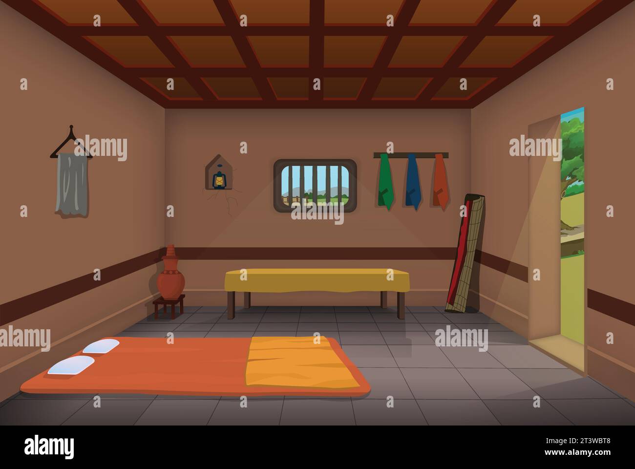 Village room inside vector, poor room interior, old cottage vector ...